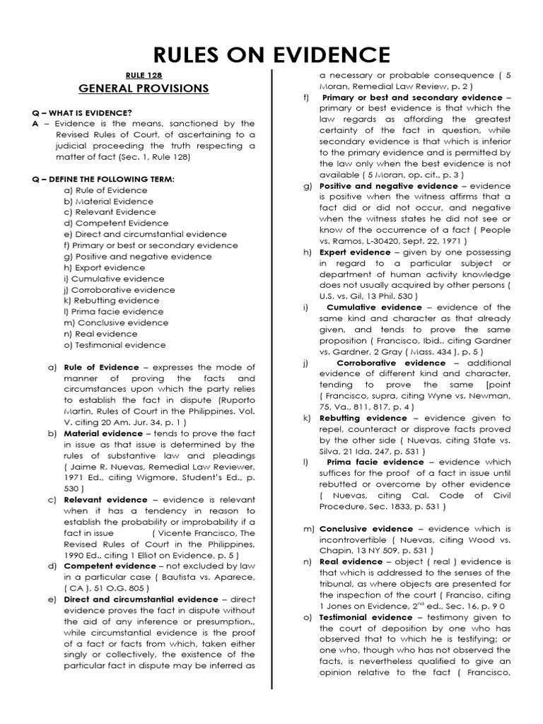 EVIDENCE | PDF | Evidence (Law) | Relevance (Law)