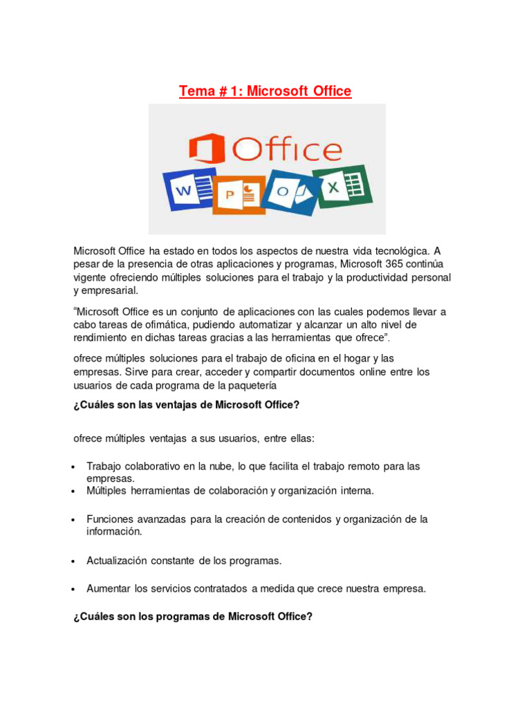 Tema 1 Microsoft Office | PDF | Microsoft Office | Microsoft