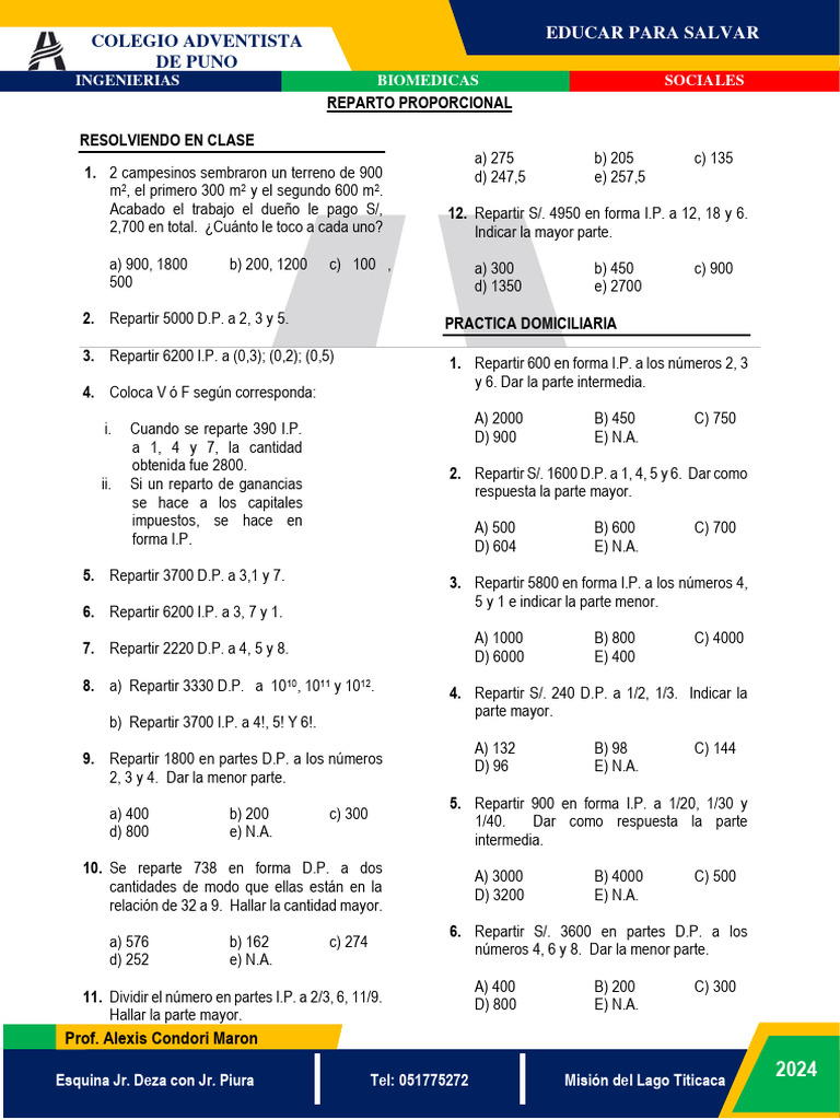 3° - RM - 3RO - SEC - Reparto Proporcional | PDF