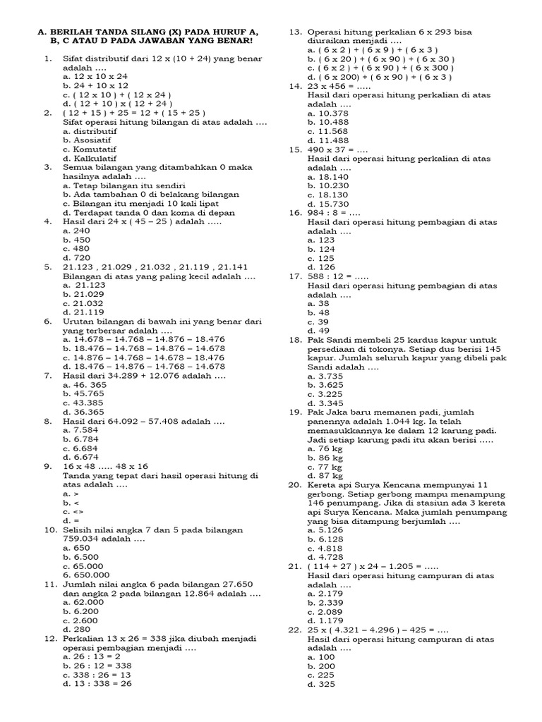 Soal Matematika Kelas 4 | PDF