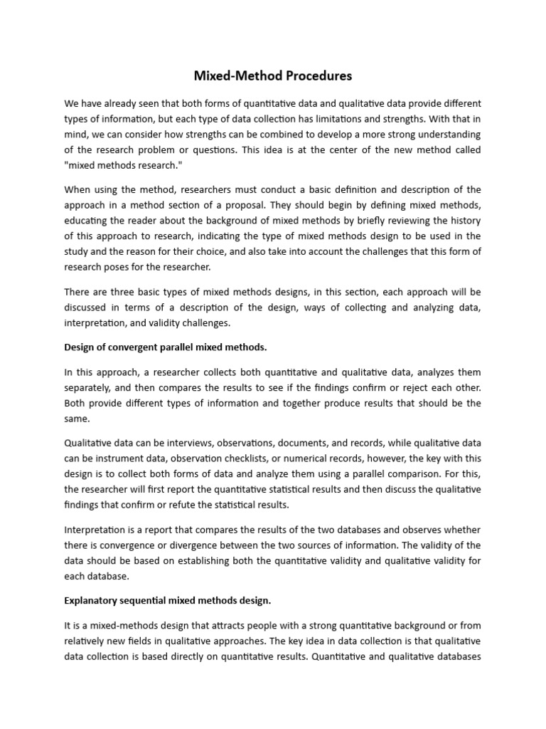 Mixed Method Procedures | PDF | Methodology | Quantitative Research