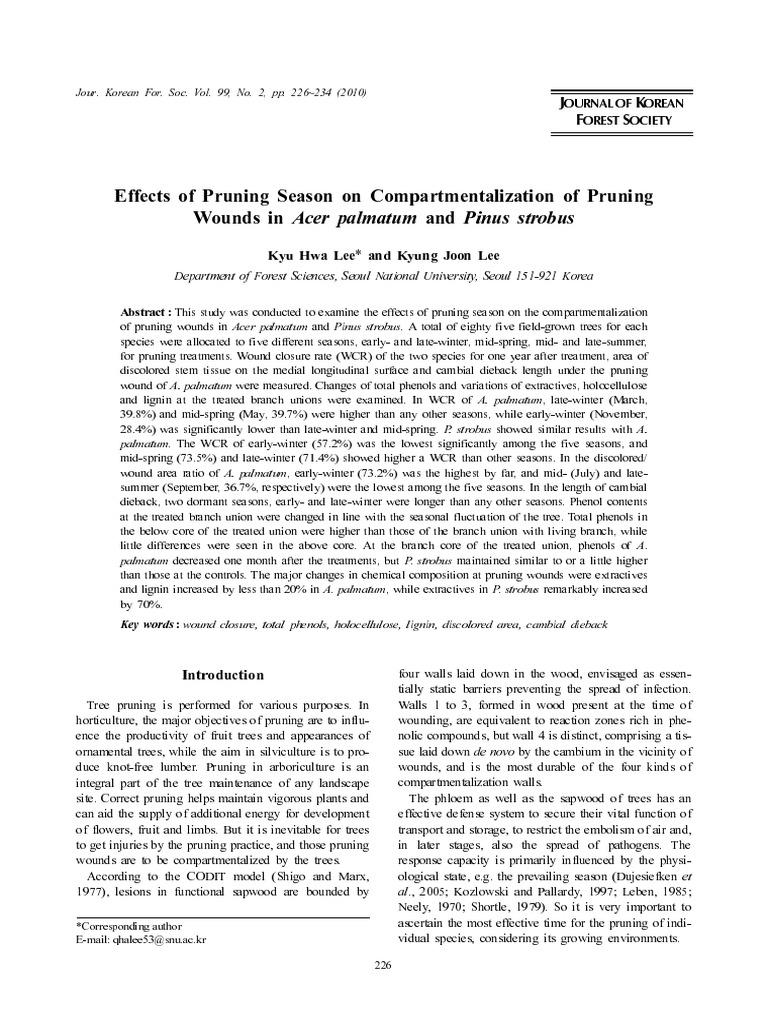 Effects of Pruning Season On Compartmentalization | PDF | Wood | Trees
