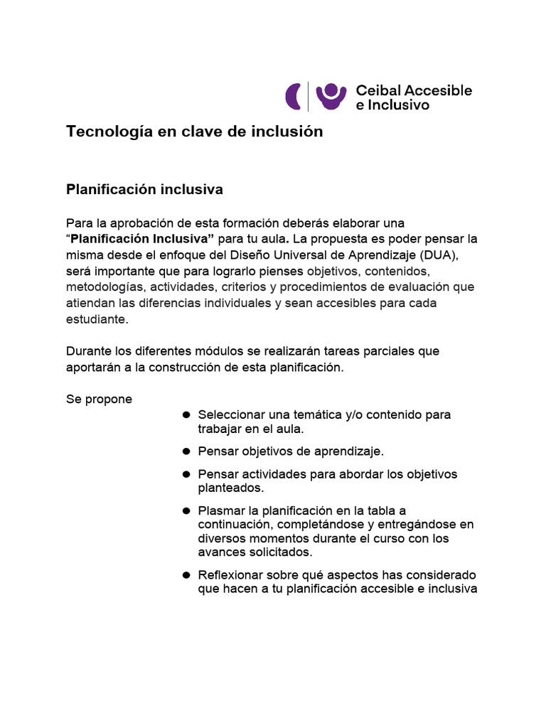 Planificacion Inclusiva | Descargar gratis PDF | Inclusión (Educación ...