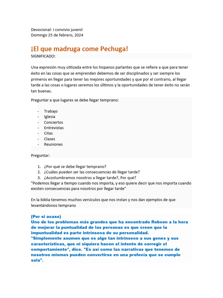 Devocional El Que Madruga Come Pechuga | PDF | Carne | Alimentos