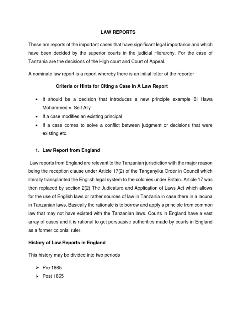 Legal Methods I Lecture Series 5 Law Reports | PDF | Judgment (Law ...