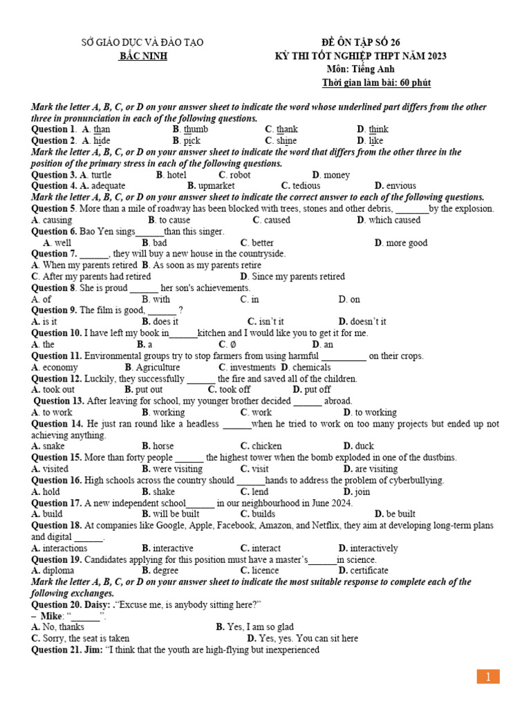 THPT Exam Prep: English Test | PDF | Artificial Intelligence ...