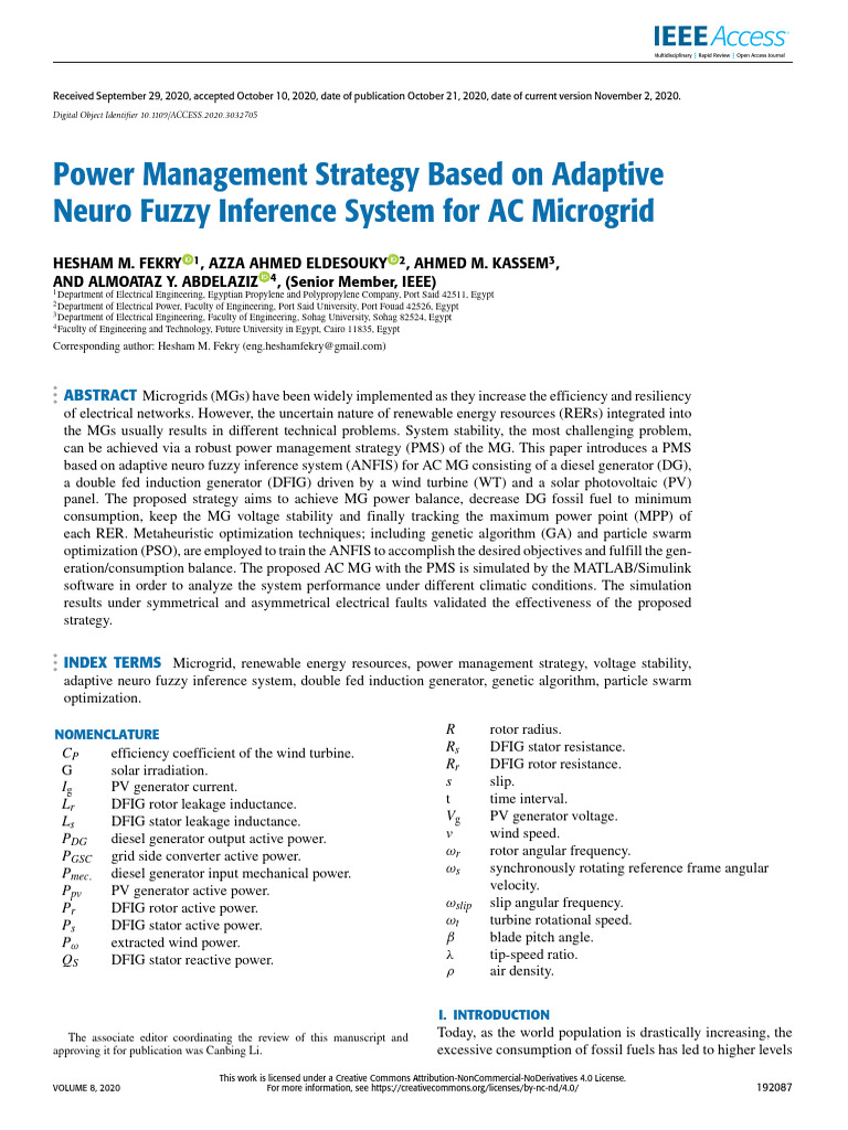 Power Management Strategy Based On Adaptive Neuro Fuzzy Inference System For AC Microgrid ...