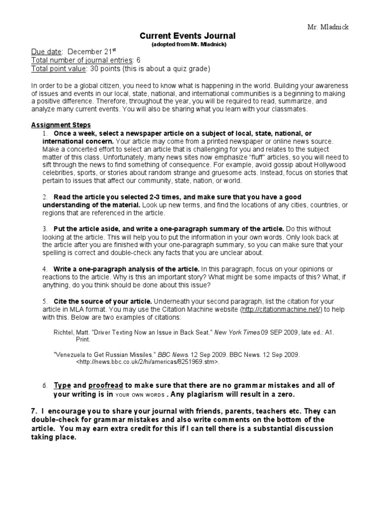 Current Events Journal | Citation | News