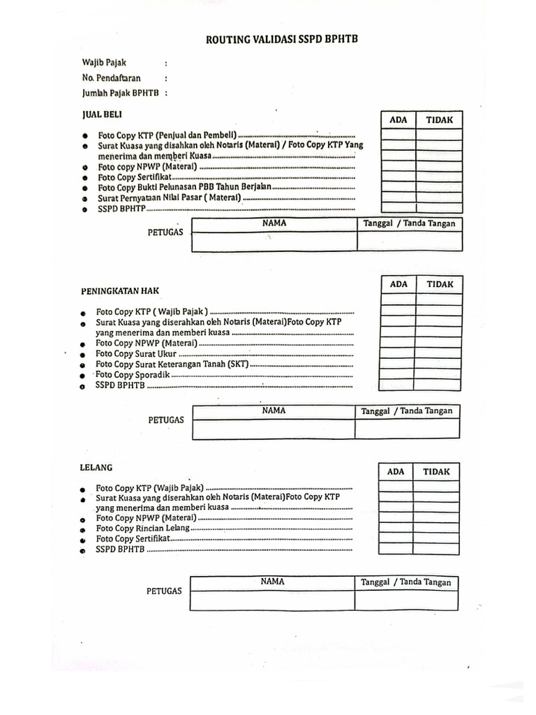 Routing Validasi SSPD BPHTB Jual Beli, Peningkatan Hak, Lelang | PDF