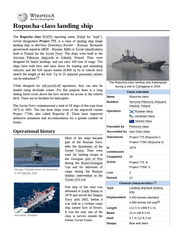 Ropucha-Class Landing Ship Overview | PDF | Naval Warfare | Shipping