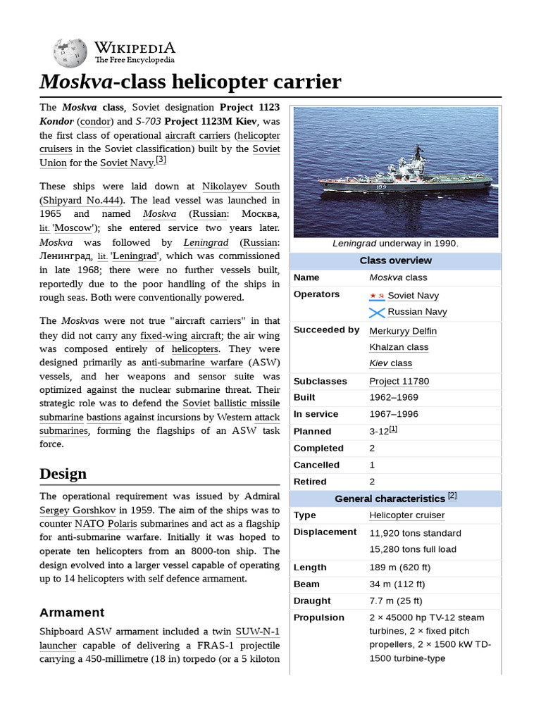 Moskva-Class Helicopter Carrier | PDF | Water Transport | Naval Warfare