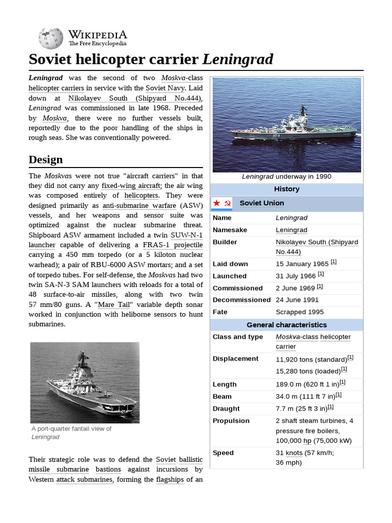 Soviet Helicopter Carrier Leningrad | PDF | Naval Warfare | Navies