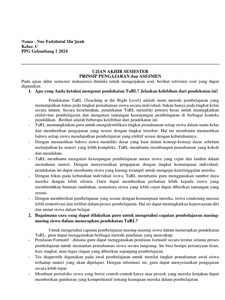 Uas. Ppa. Nur Fadzilatul Mu'jizah | PDF | Karier & Perkembangan | Sains & Matematika