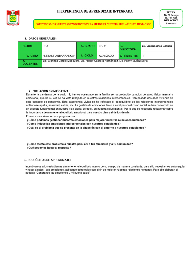 EXPERIENCIA N°2 INTEGRADA - COM - CTS - DPC - TERCERO Y CUARTO | Descargar gratis PDF | Las ...