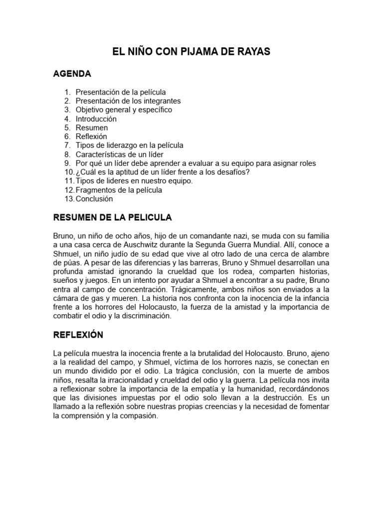 El Niño Con Pijama de Rayas (Grupo 7) | PDF | Liderazgo | El Holocausto