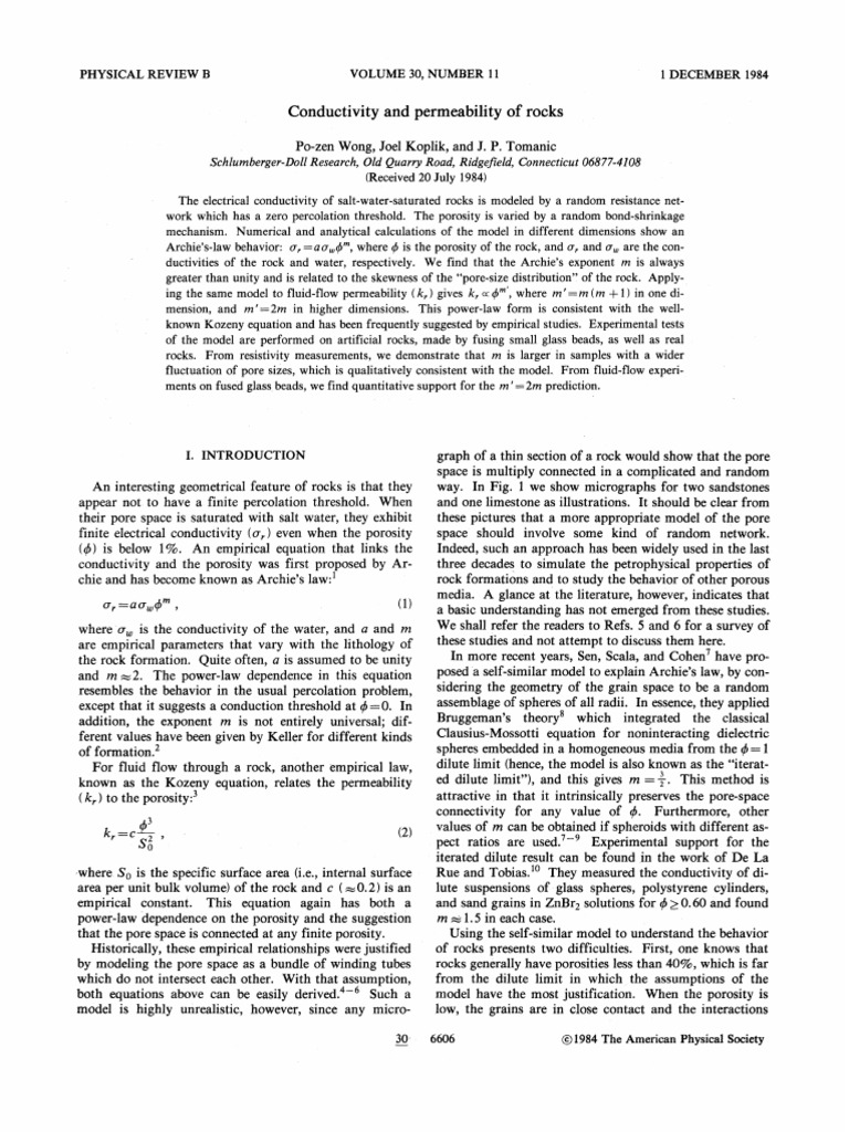 Wong - 1984 | PDF | Porosity | Permeability (Earth Sciences)