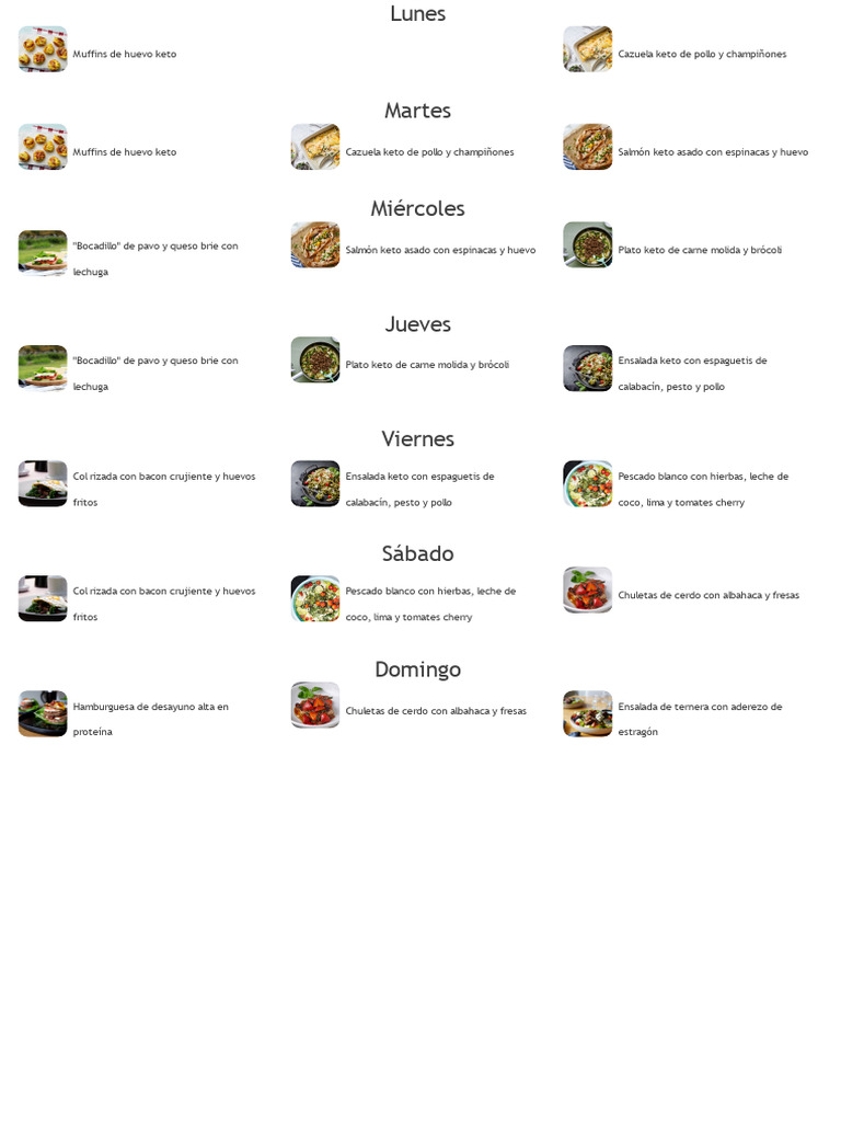 Menú Semanal - Diet Doctor ALTO EN PROTEINAS MENU 2 | PDF | Tocino ...