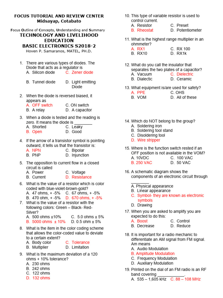004 Electronics Practice Test | PDF | Frequency Modulation | Resistor