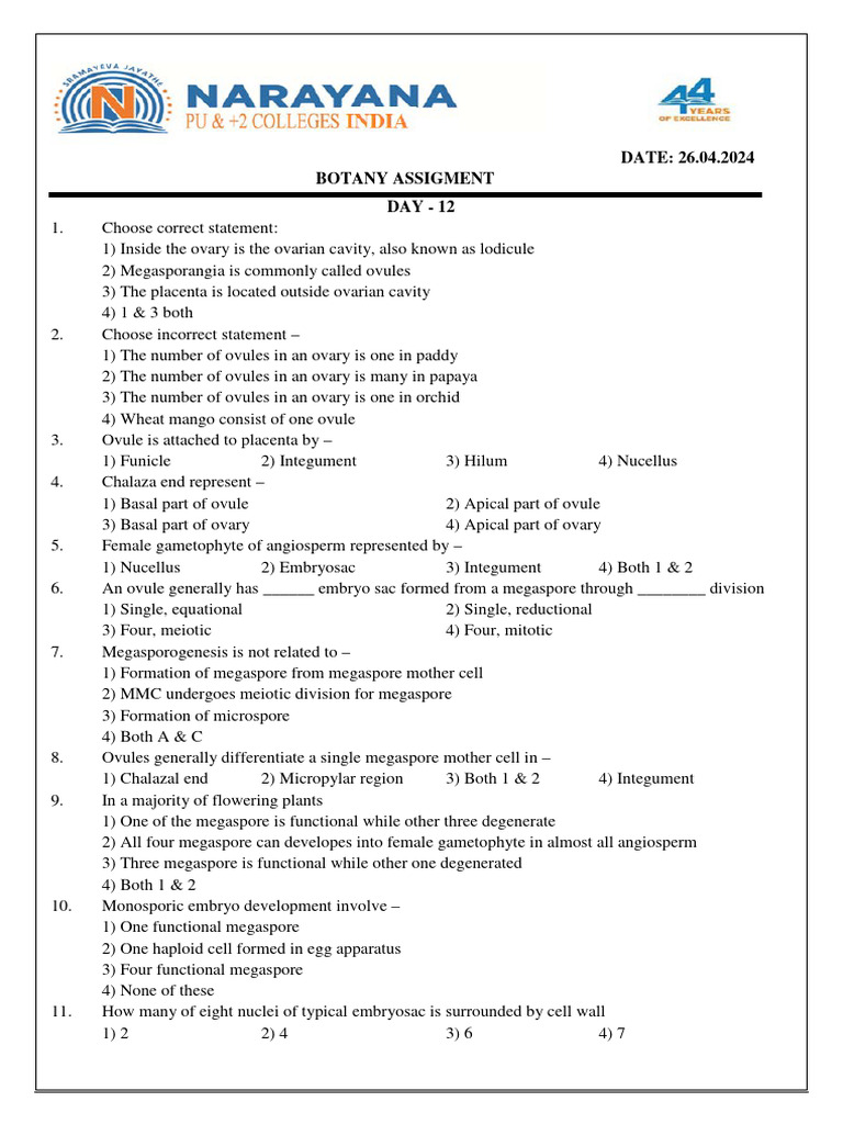 Day 12 Botany | PDF | Plants | Plant Reproduction