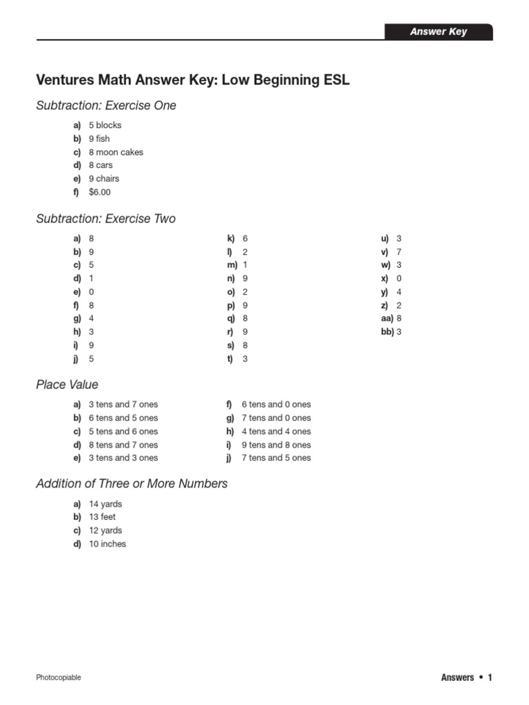 Ventures Level 1 Low Beginning Answer Key Math Worksheet | PDF | Teaching Methods & Materials