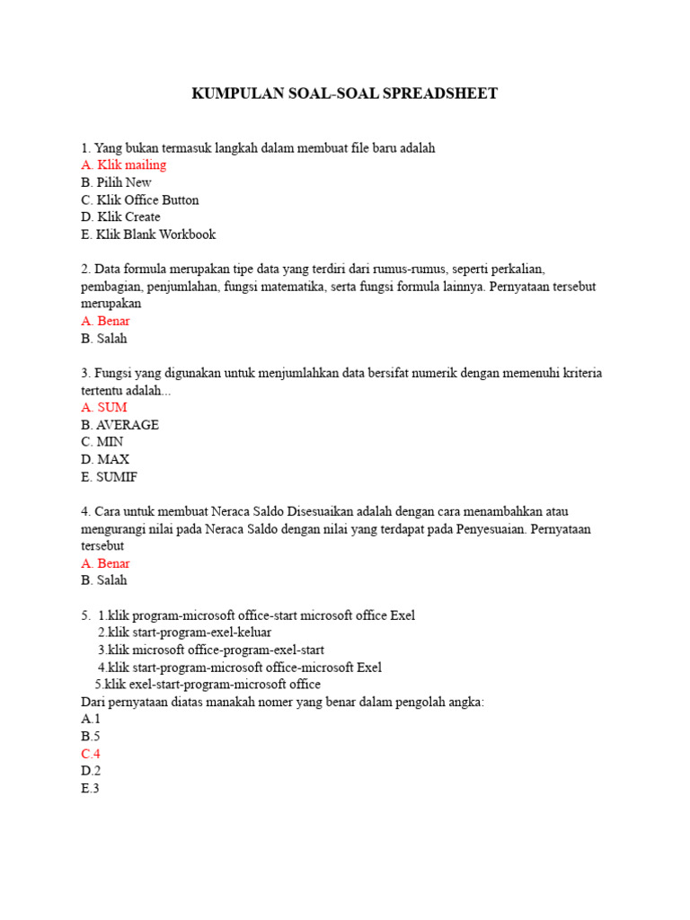 Kumpulan Soal-Soal Spreadsheet | PDF | Komputer