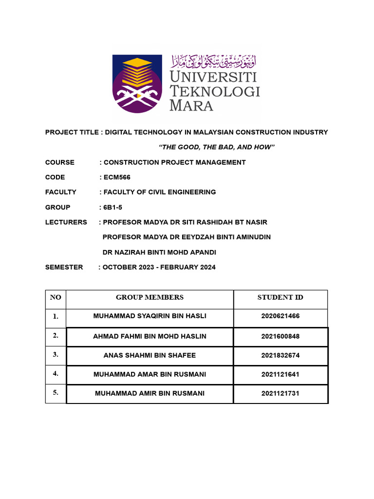 Construction Project Management (ECM 566) Group Project | Download Free ...