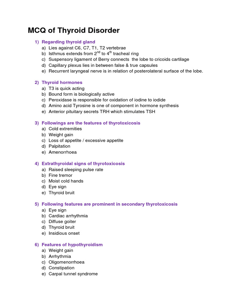 MCQ Thyroid Disorder | Download Free PDF | Thyroid | Hyperthyroidism