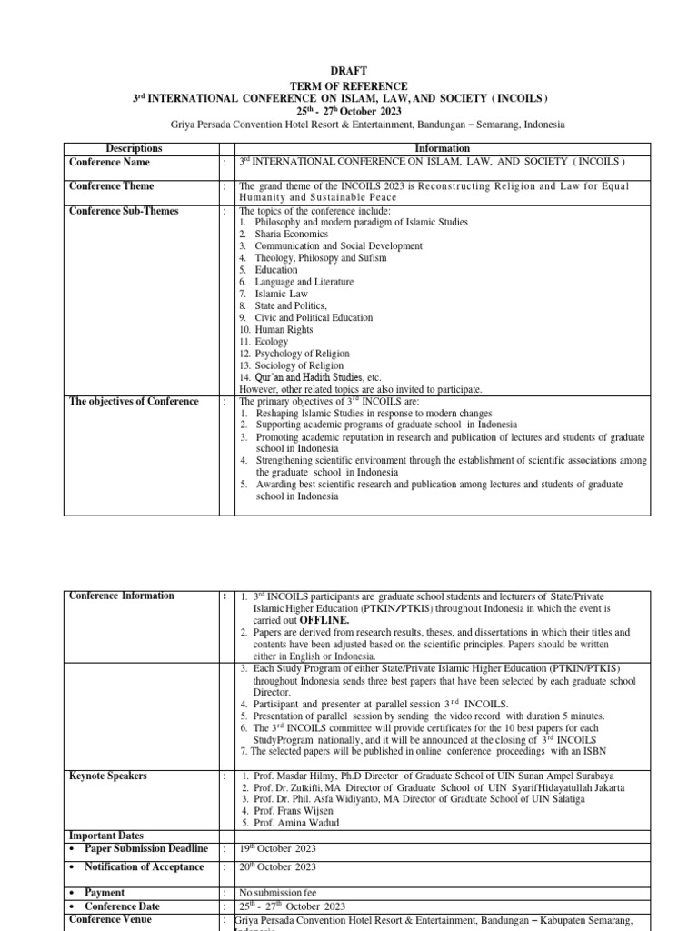 Draft Term of Reference 3 International Conference On Islam, Law, and Society (Incoils) 25 - 27 ...