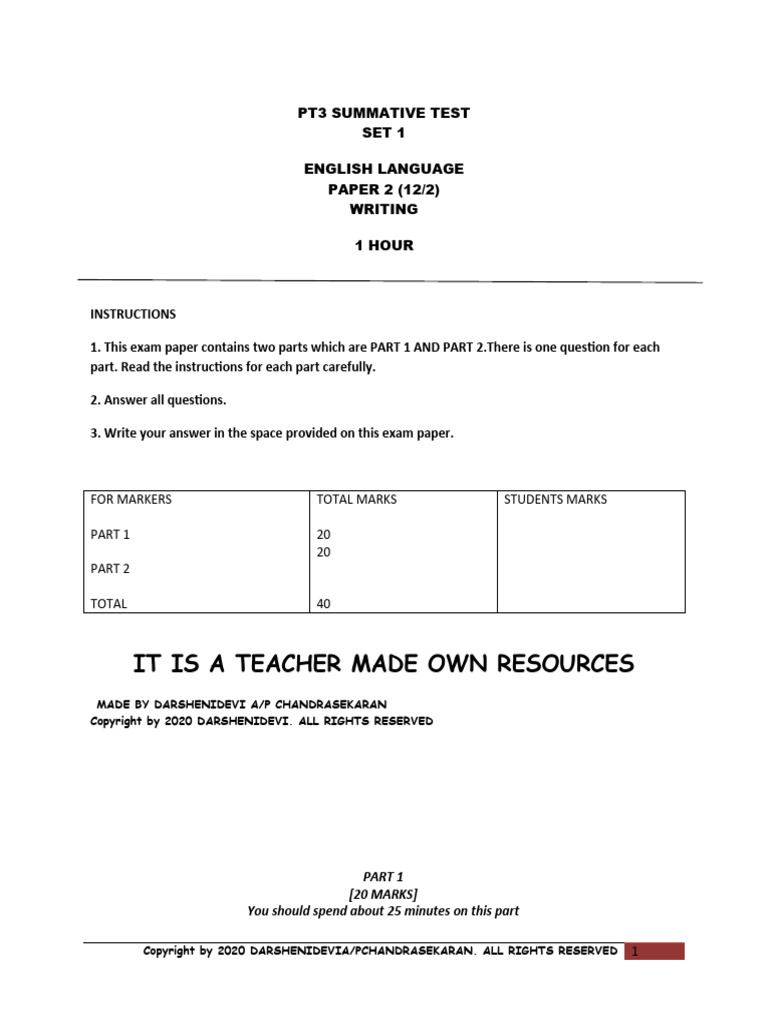 PT3 Summative Test Writing Paper | PDF | English Language | Human ...