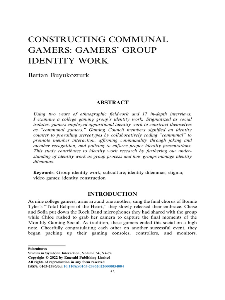Constructing Communal Gamers: Gamers' Group Identity Work | PDF ...