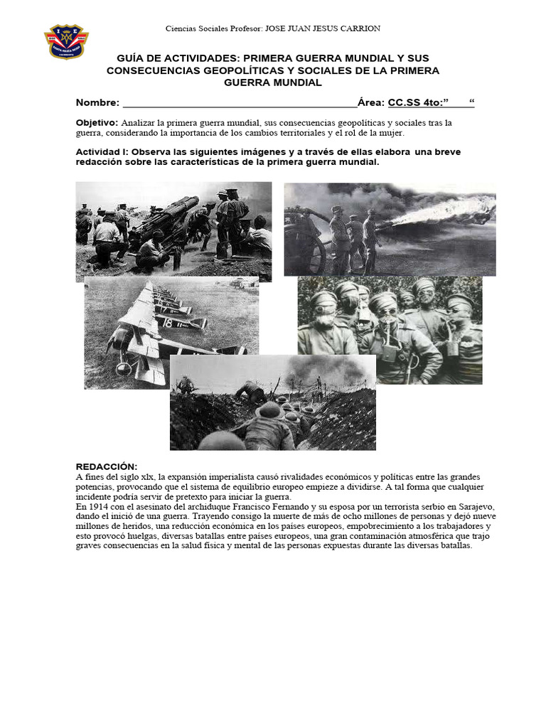 Guia CONSECUENCIAS GEOPOLÍTICAS Y SOCIALES DE LA PRIMERA GUERRA MUNDIAL | PDF | Primera Guerra ...