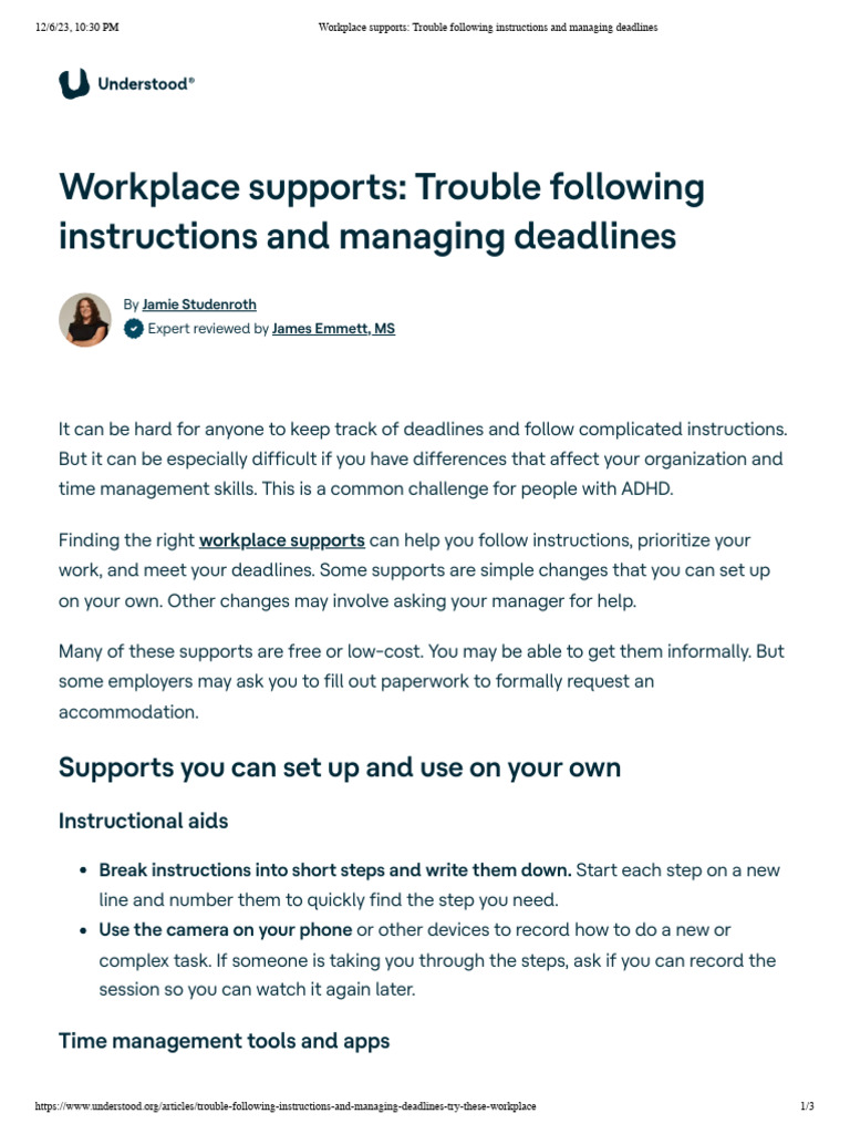 Understood - Workplace Supports - Trouble Following Instructions and ...