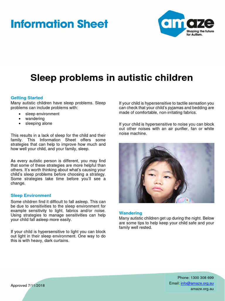Amaze Information Sheet Sleep Problems In Autistic Children Pdf