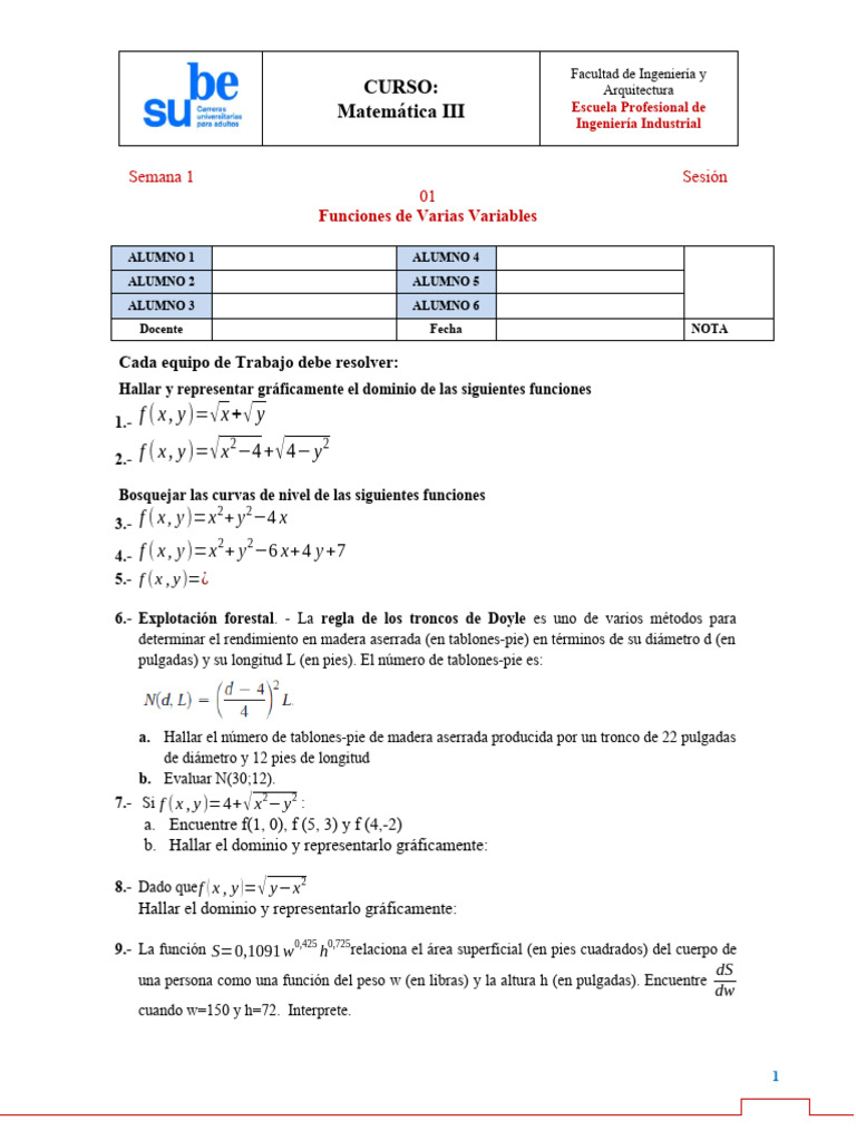 S01 - 2 Resolver Ejercicios Funciones de Varias Variables | PDF
