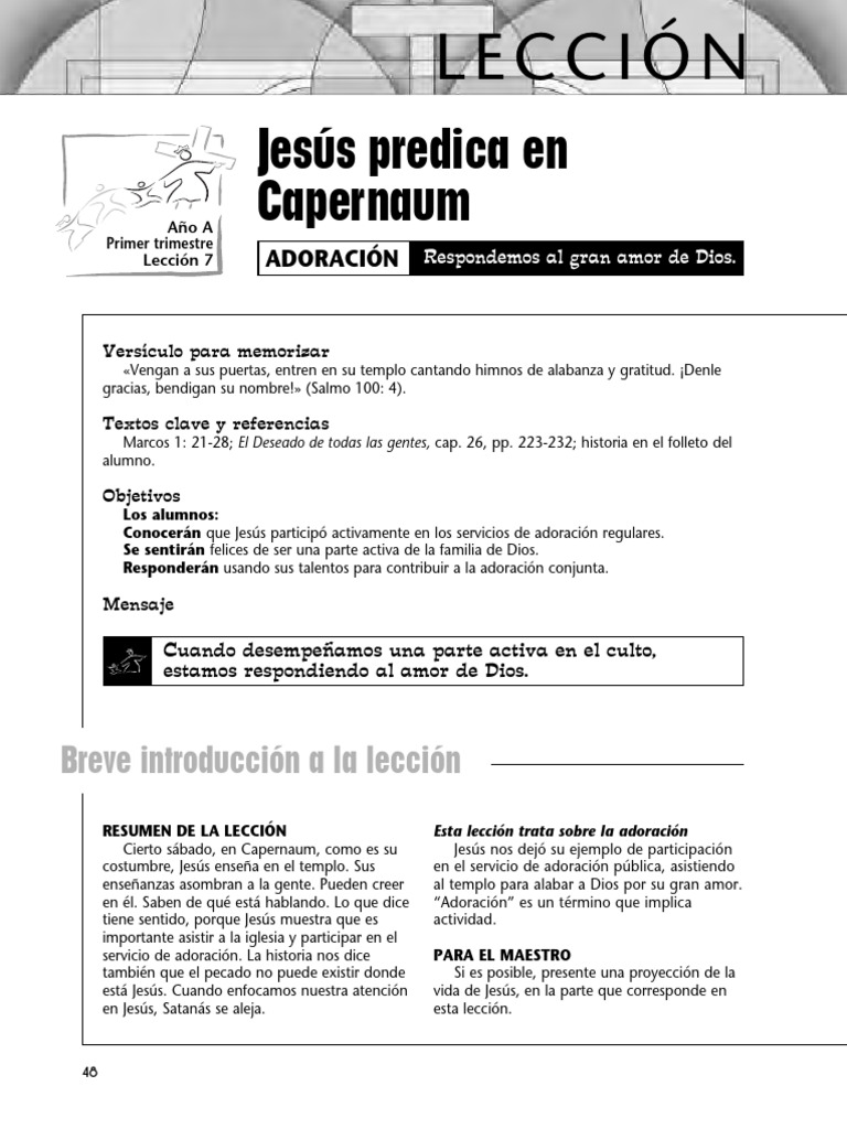 Jesús Predica en Capernaum: Lección | PDF | Jesús | Salmos