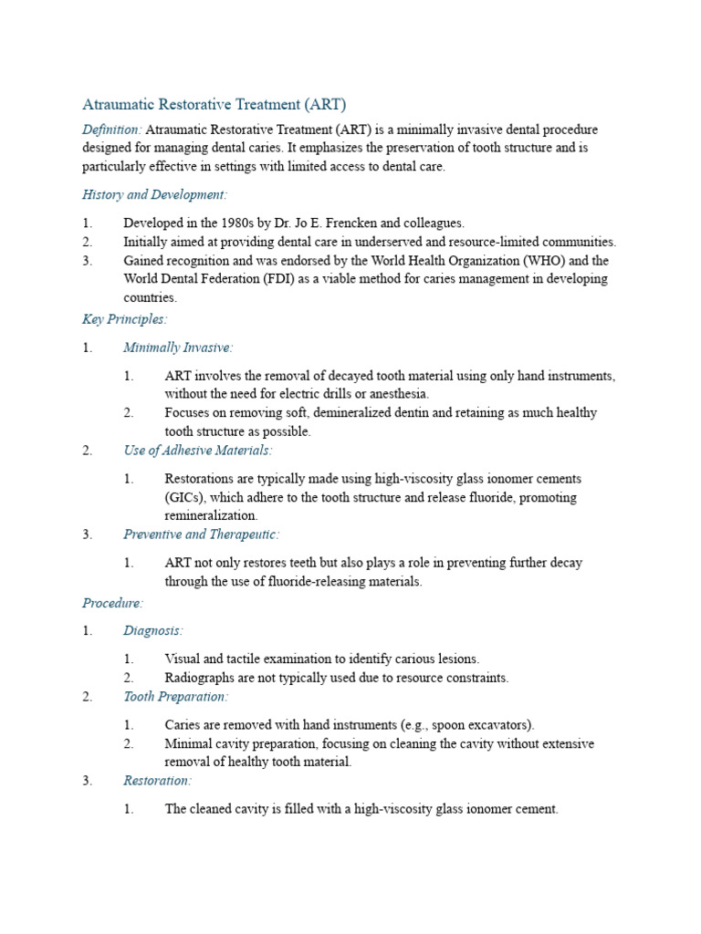 Atraumatic Restorative Treatment (ART) : Definition | PDF | Clinical ...