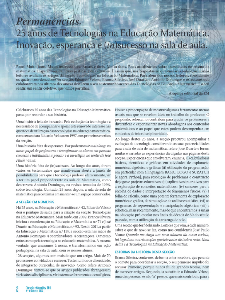 25 Anos de Tecnologias Na Educação Matemática - Inovação, Esperança e ...