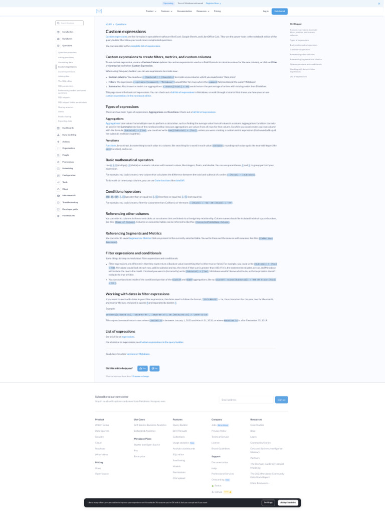 Metabase Expressions | PDF | Standard Deviation | Variance