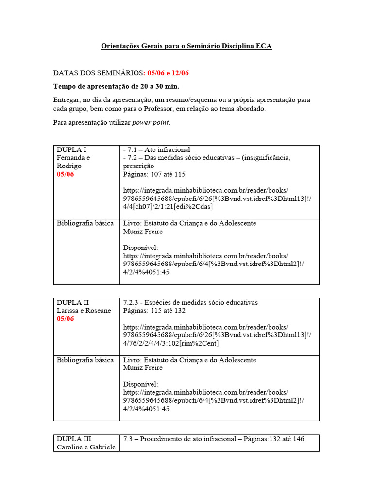 Seminário ECA: Diretrizes e Temas | PDF