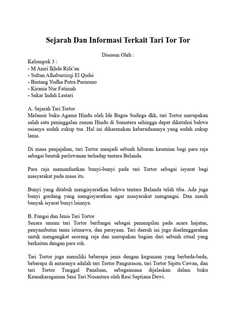Sejarah Dan Informasi Terkait Tari Tor Tor | PDF | Seni