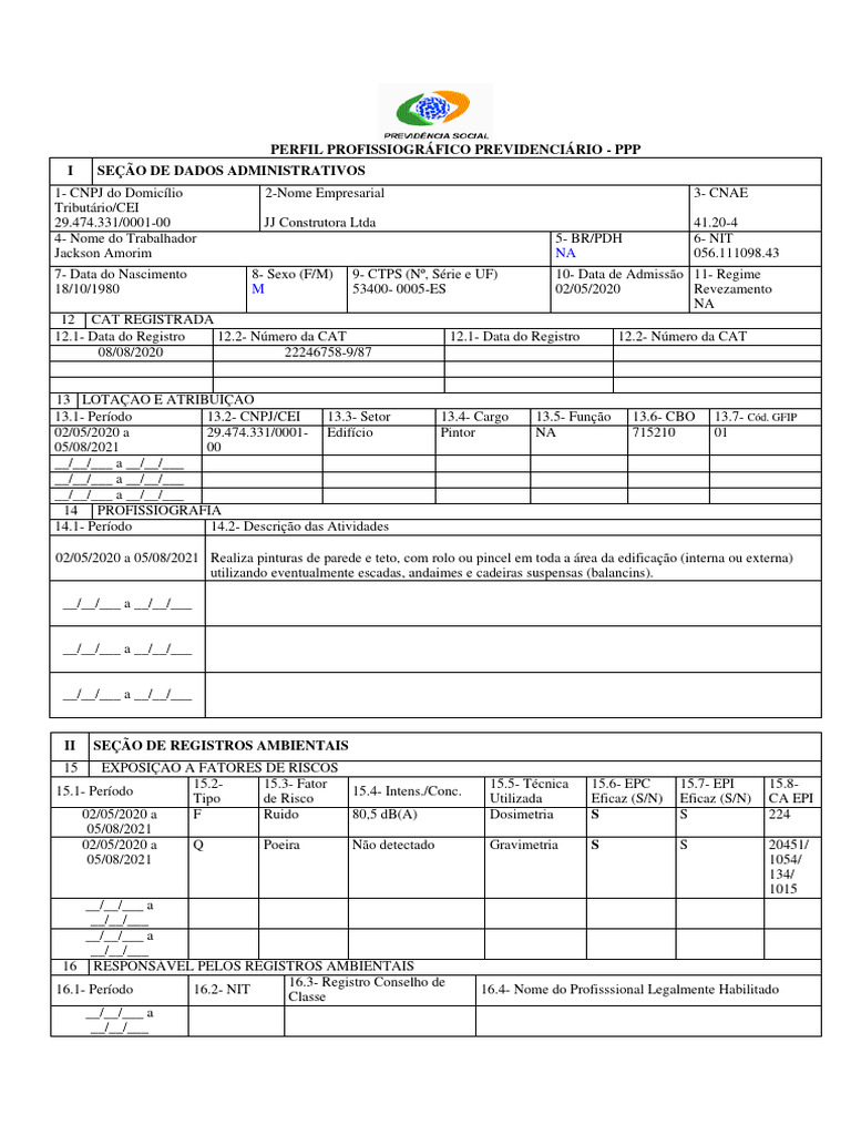 PPP - Formulário Final Completo | PDF