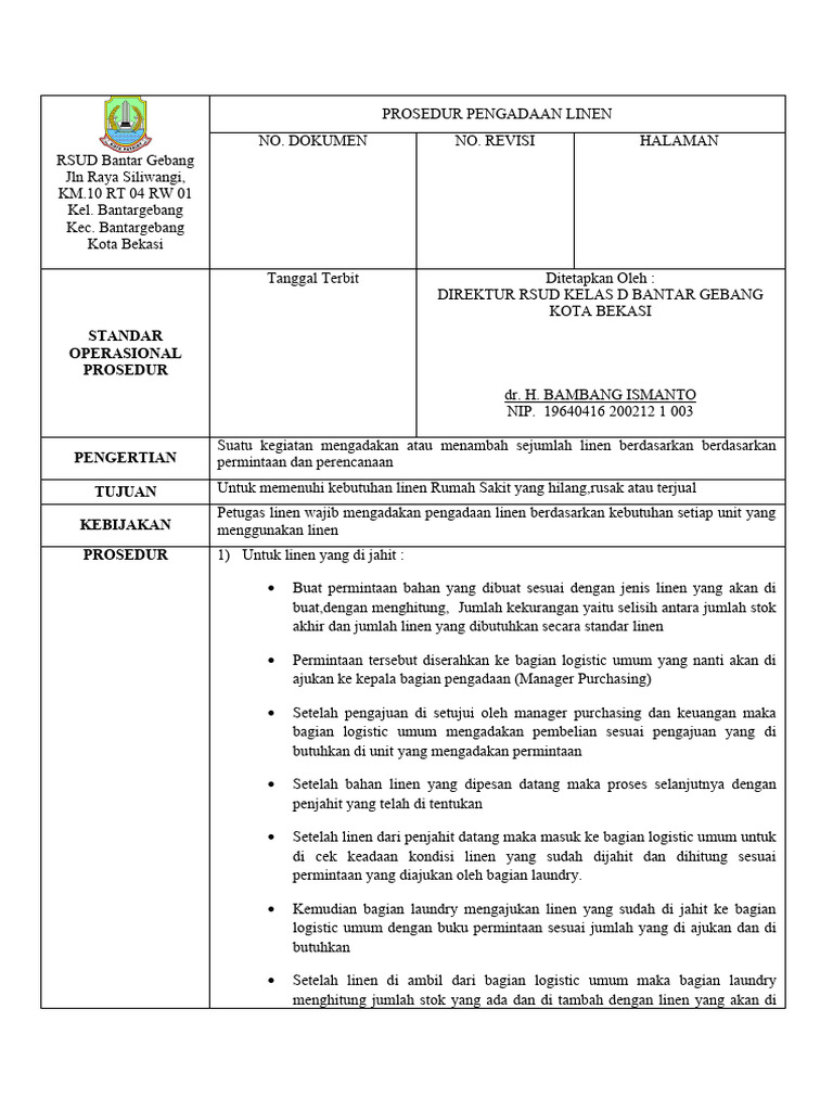 Sop Pengadaan Linen | PDF