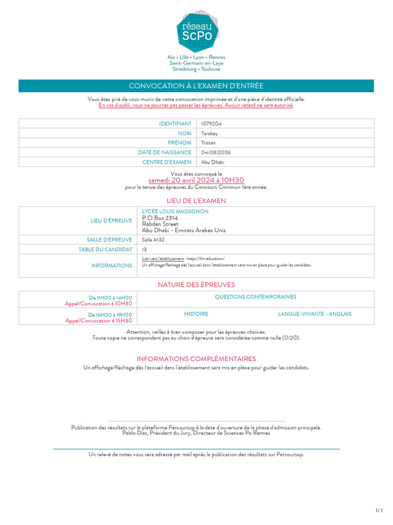Convocation Concours Commun 2024 | PDF | Études supérieures