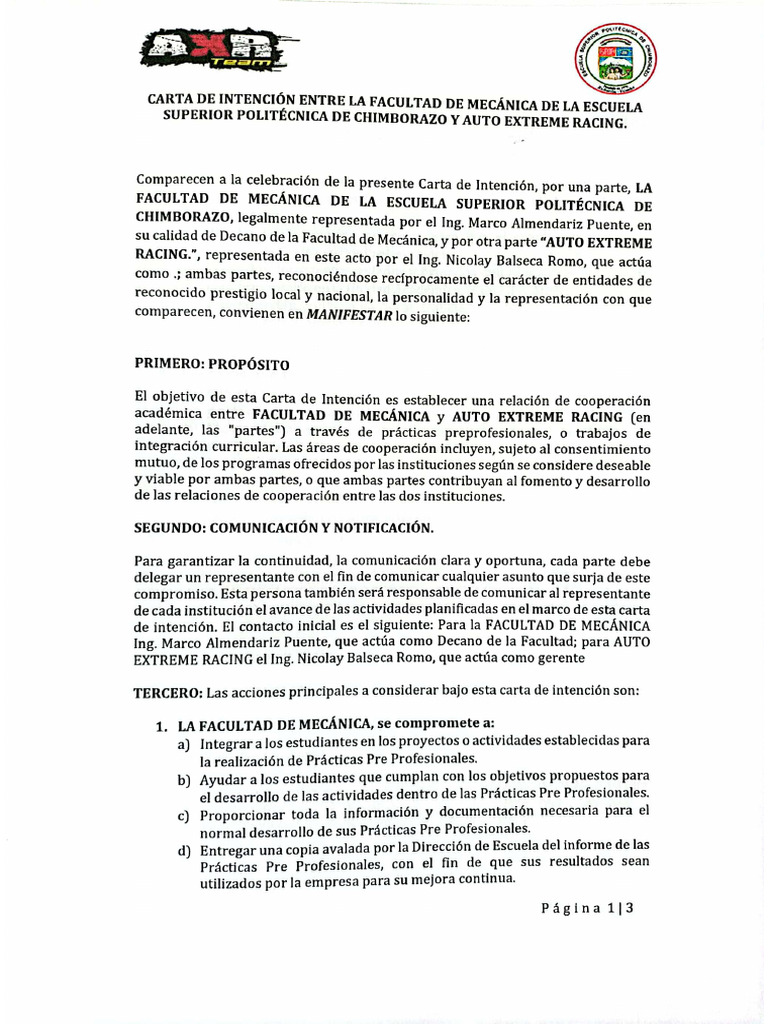 Tiuquinga Luis Carta Intencion | PDF