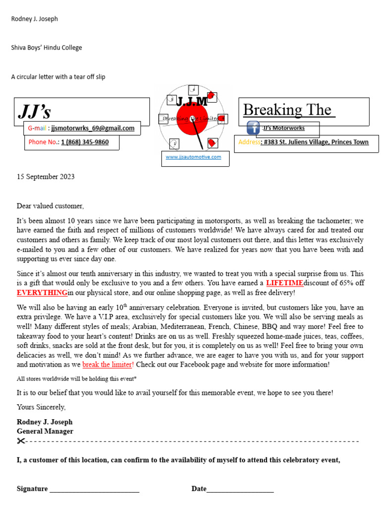 Circular Letter - Rodney Joseph 3S | PDF