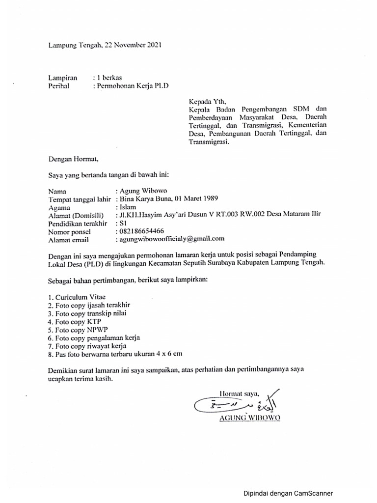Contoh Surat Lamaran Kerja PLD | PDF