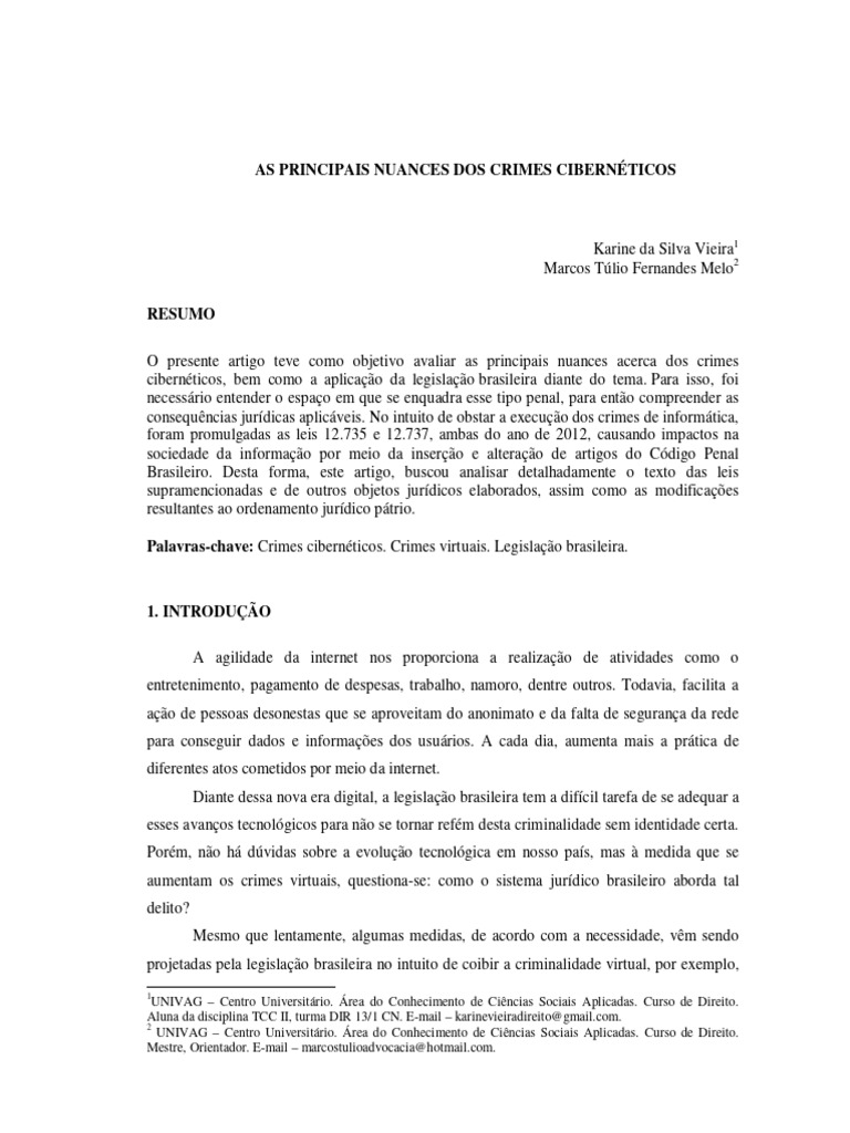 Admin, 11 - ARTIGO CIENTIFICO KARINE DA SILVA VIEIRA | PDF | Crimes cibernéticos | Crimes