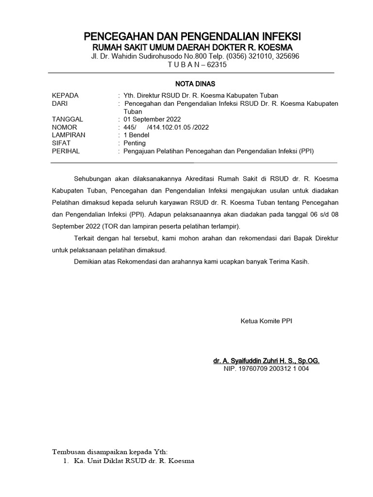 Contoh NOTA DINAS Pelatihan PPI | PDF