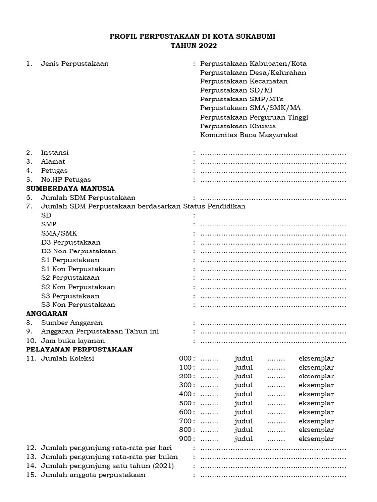 Form Pendataan Profil Perpustakaan 1 | PDF | Griya & Taman | Seni