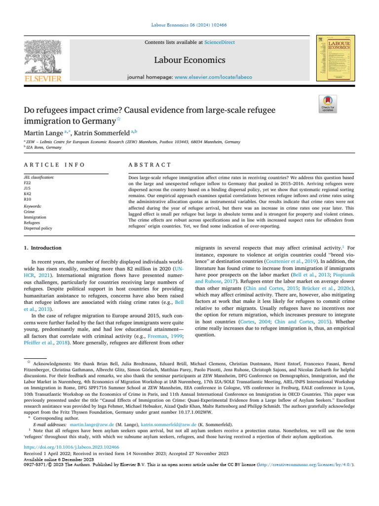 Do Refugees Impact Crime? Causal Evidence From Large-Scale Refugee Immigration To Germany ...